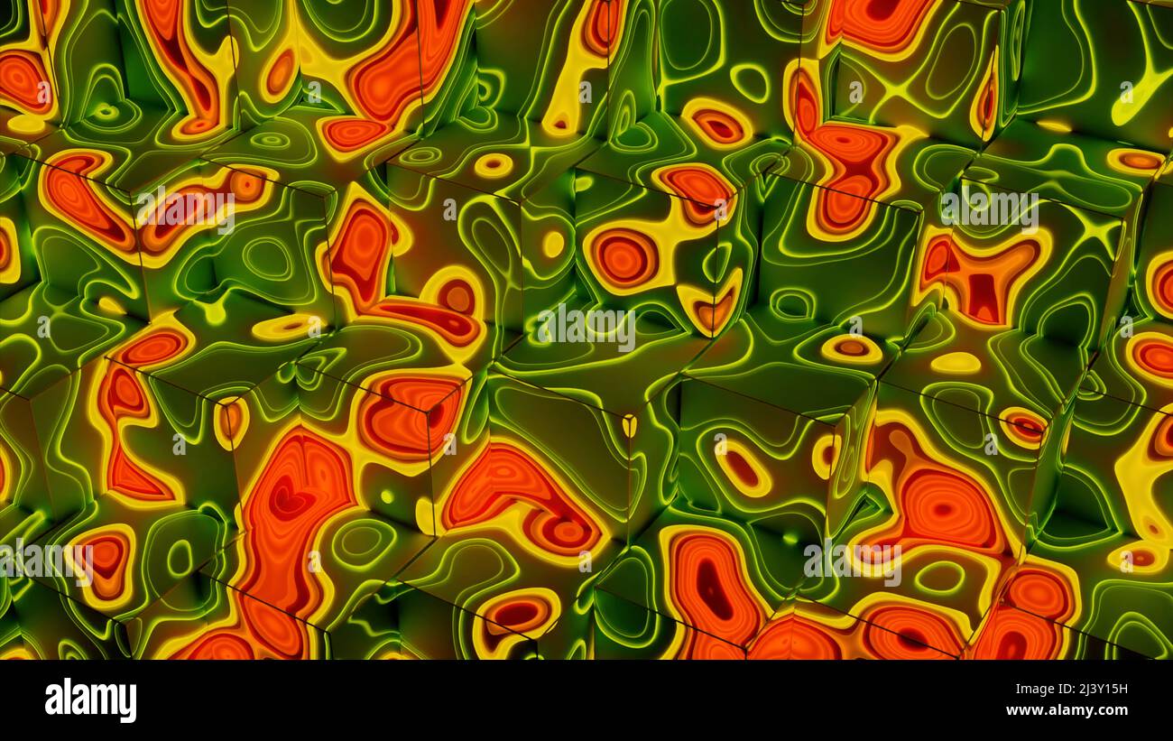 Bright abstractions. Design. Neon spots shimmer and create blots in 3d ...