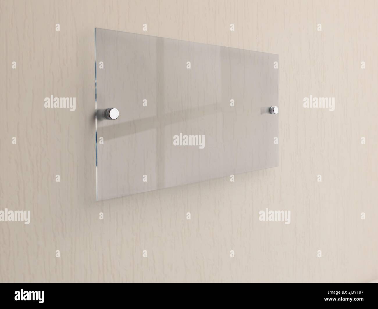 Wide rectangle gray glass nameplate plate on spacer metal holders ...