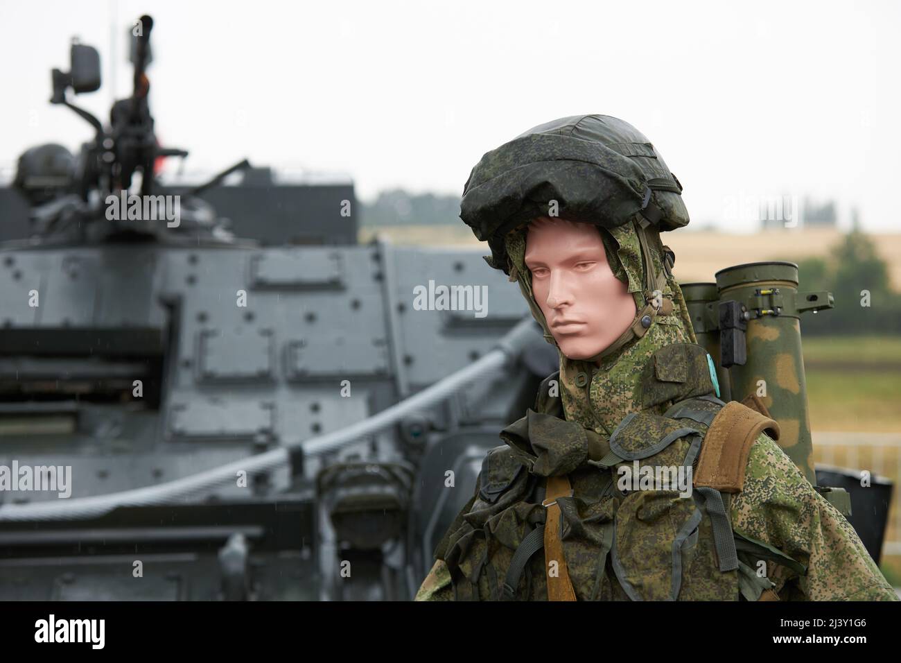 Russian soldier mannequin with anti-tank complex behind the back Stock ...