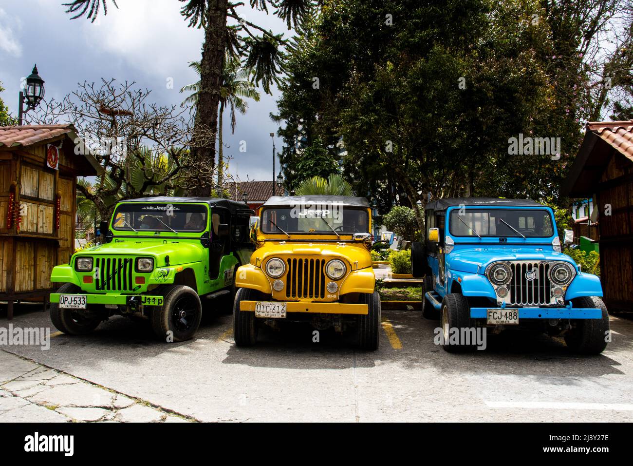 SALENTO, COLOMBIA - JULY 2021. Traditional Jeeps Willy parked at the ...