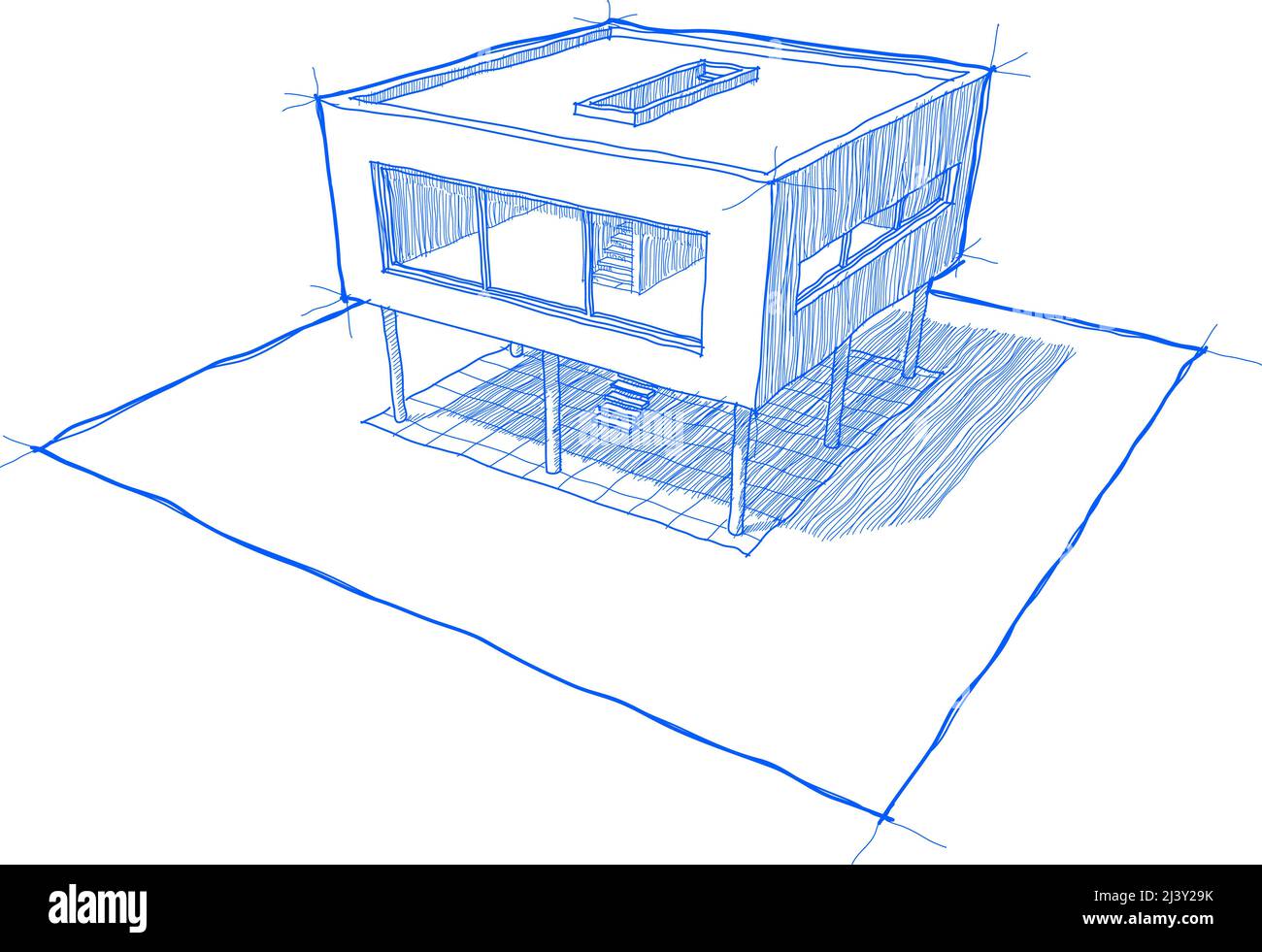 sketch of modern house with shadows and no background Stock Photo - Alamy