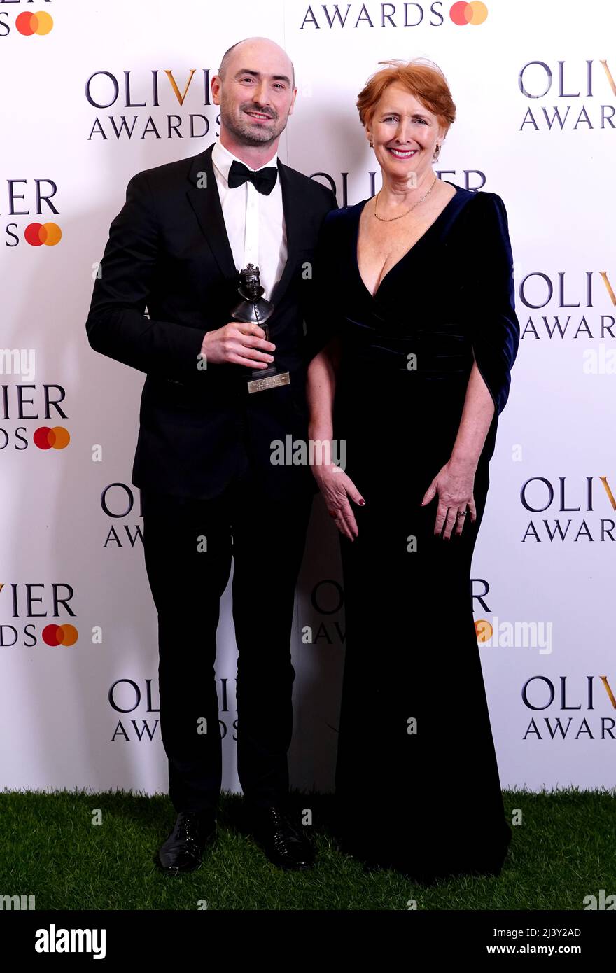 Peter Whelan in the press room alongside presenter Fiona Shaw after ...