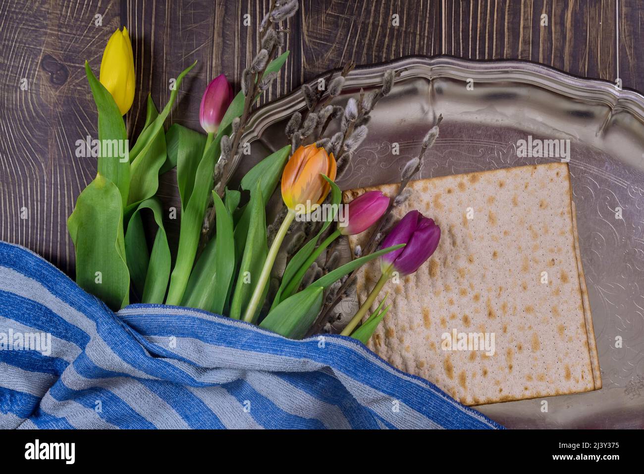 Jewish ceremony ritual with matzos on Passover celebration Stock Photo ...