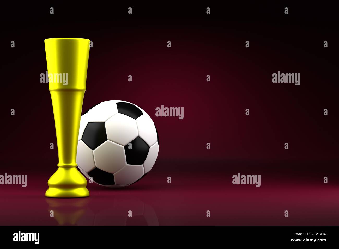 Golden cup and soccer ball on a dark red background. Football ...