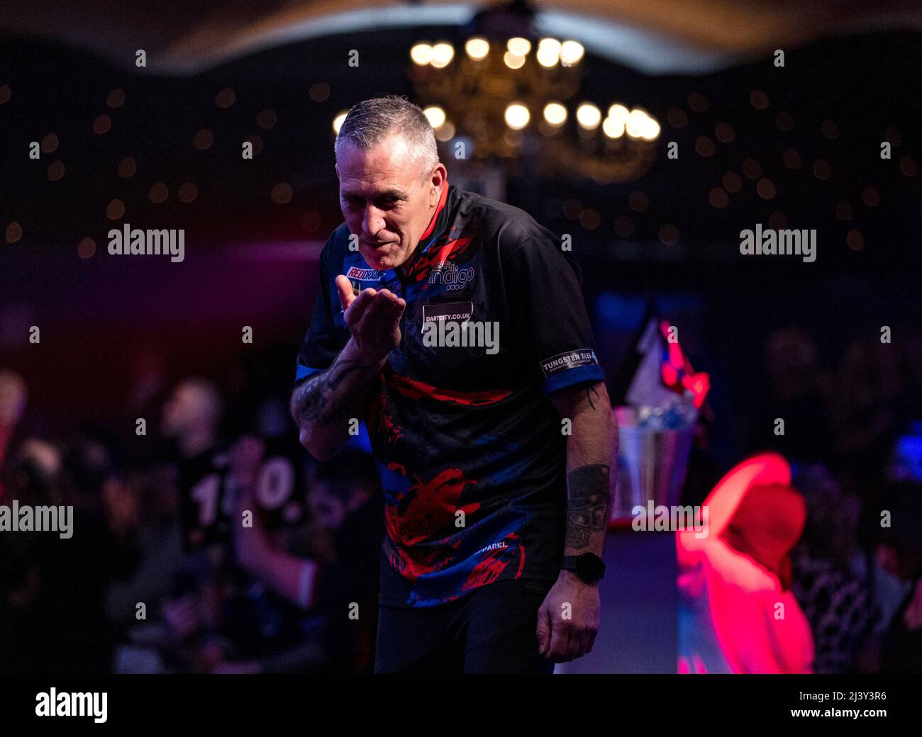 Neil Duff during the walk on during Men’s final in the 2022 Lakeside ...