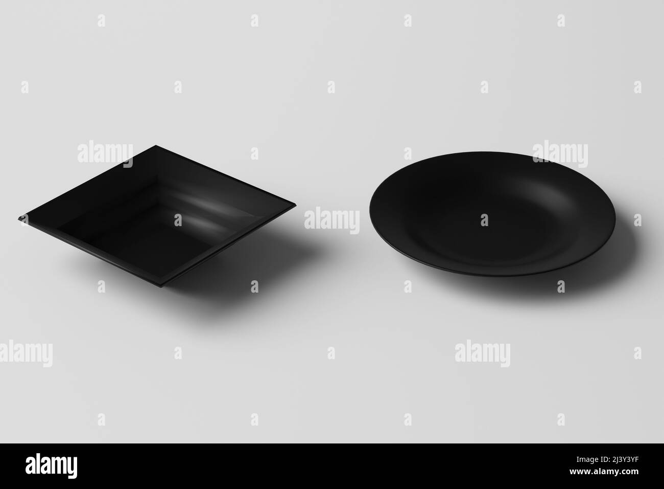 The plate is round and square. Different types of kitchen plates. White ...