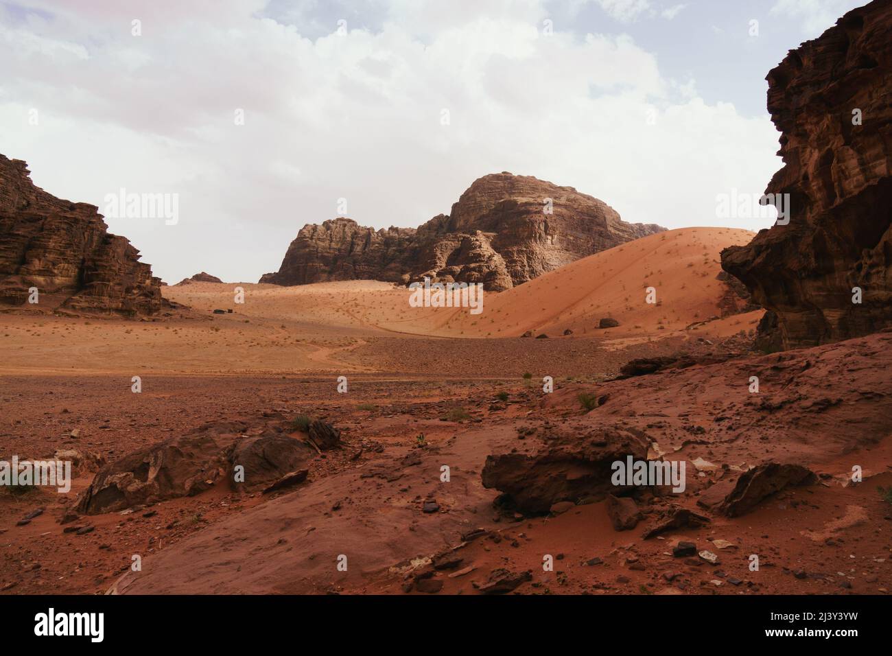 Wadi Rum desert, Jordan. The Valley of the Moon. Red sand, mountains ...