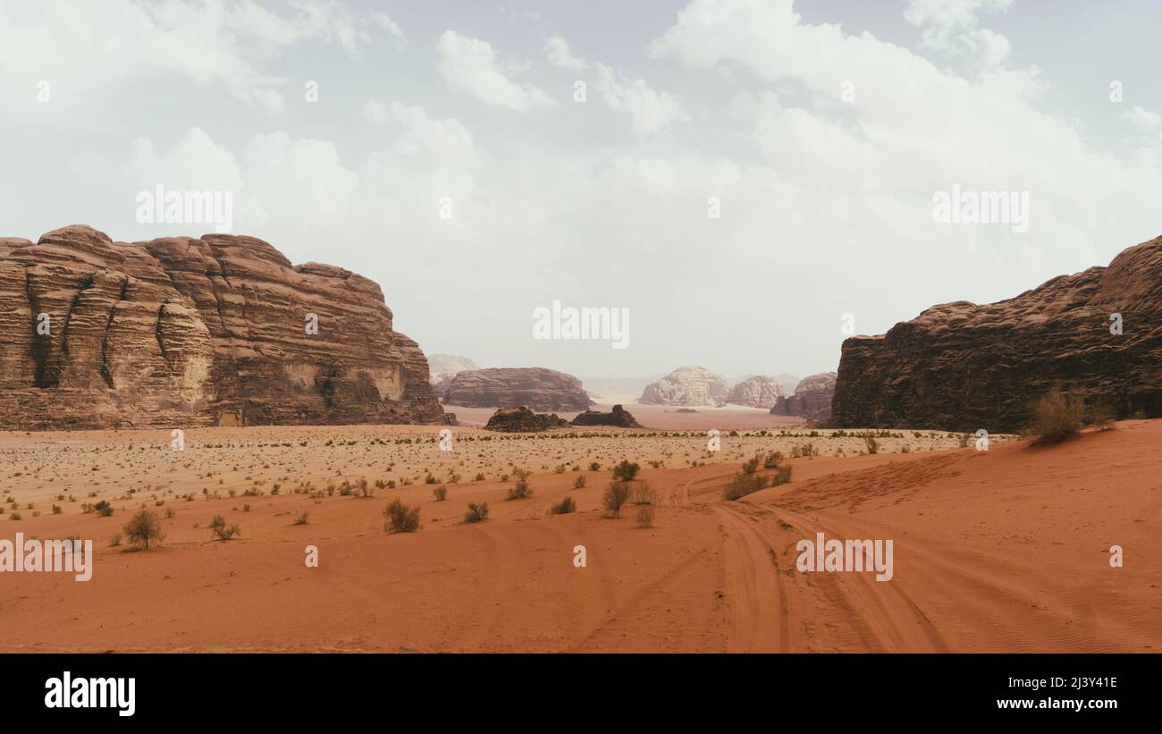 Wadi Rum desert, Jordan. The Valley of the Moon. Red sand, mountains ...