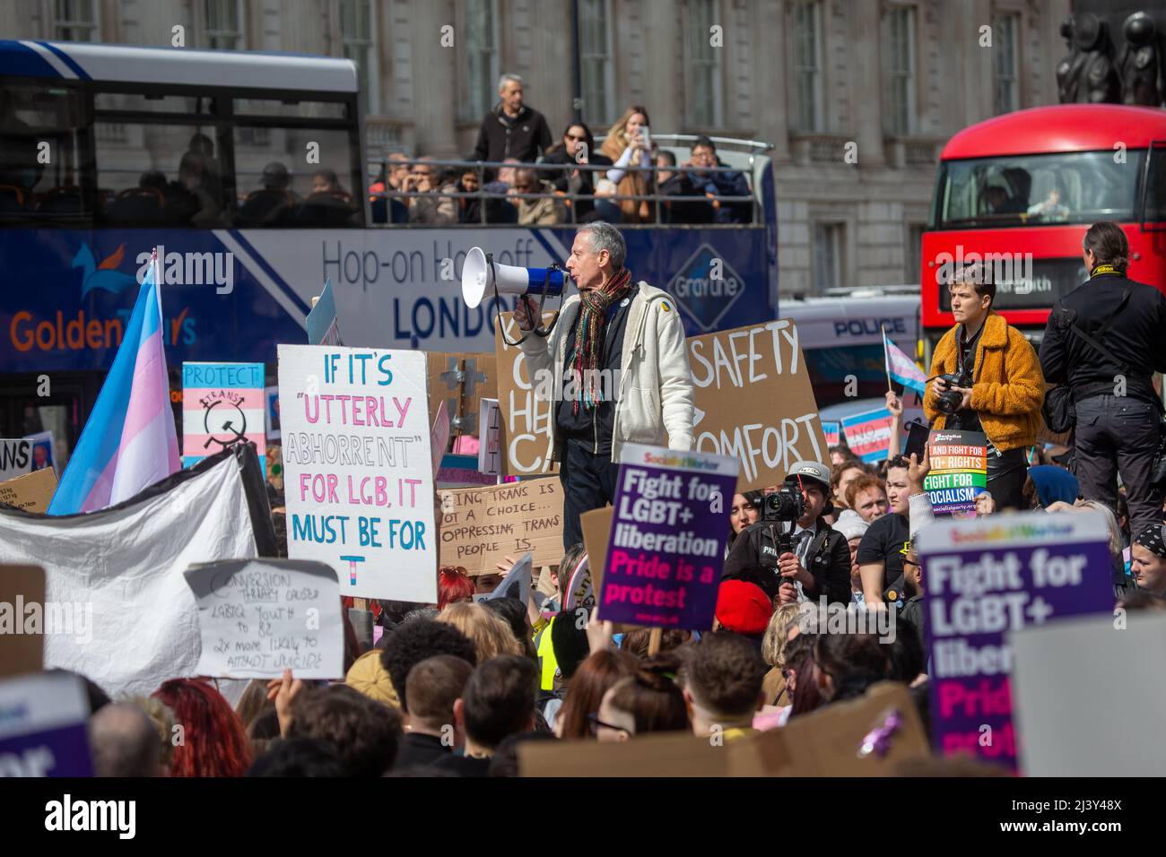London, England, UK. 10th Apr, 2022. LGBT activists stage a protest ...