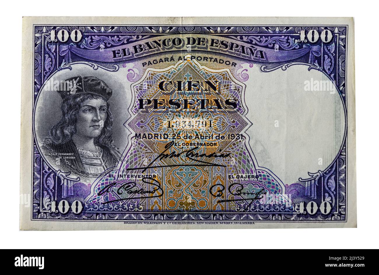 Spanish peseta - 100 peseta bill from 1931 Stock Photo - Alamy