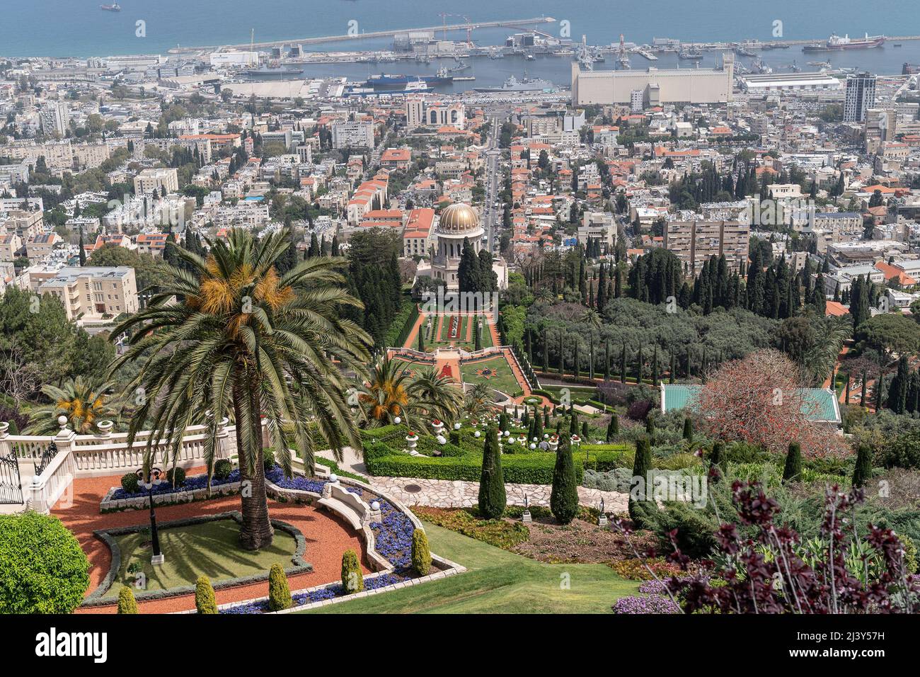 Haifa, Israel. 10th Apr, 2022. View of gardens of the Shrine of the Bab ...