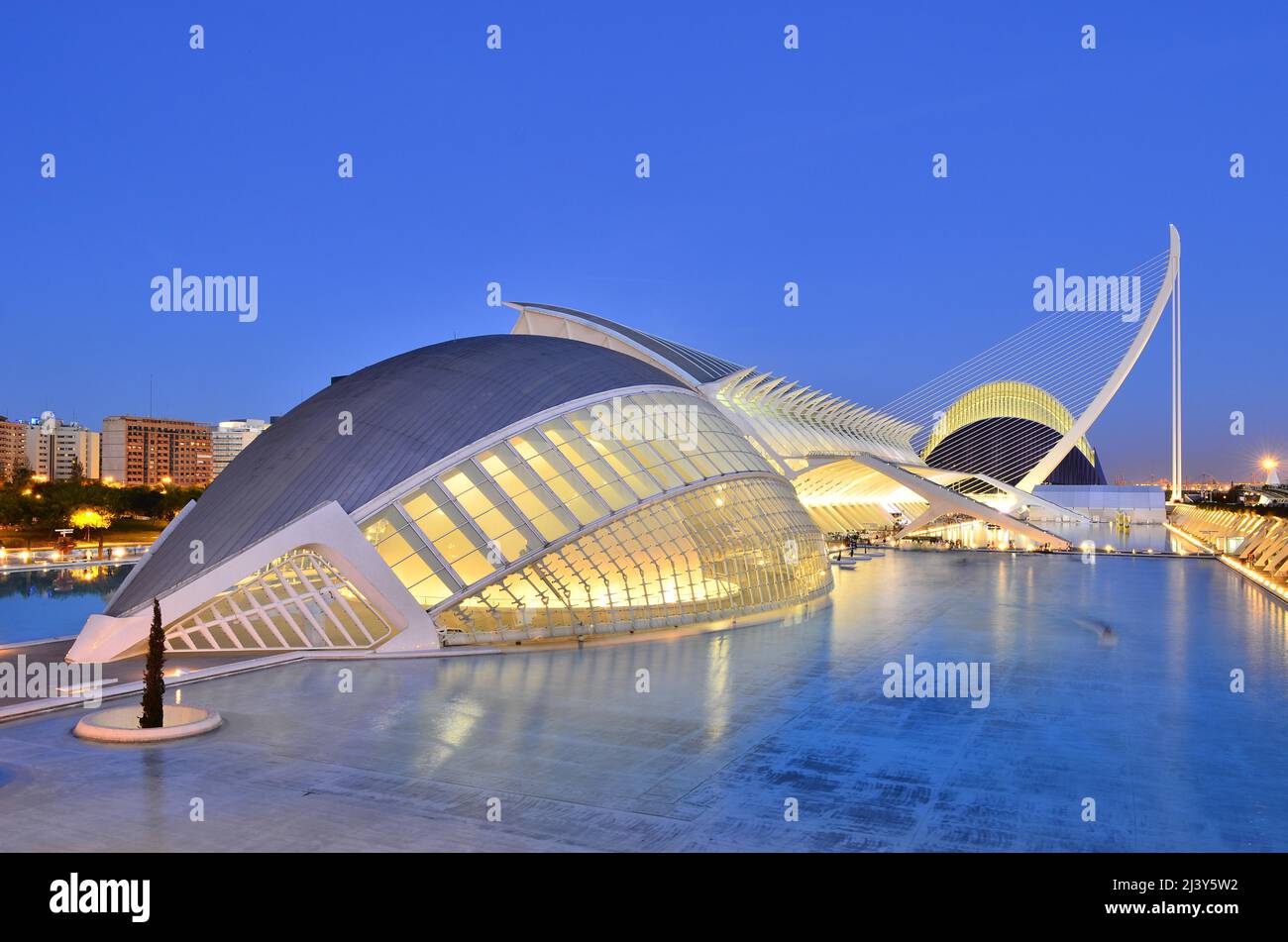 City of Arts and Sciences, modern architectural complex illuminated at ...