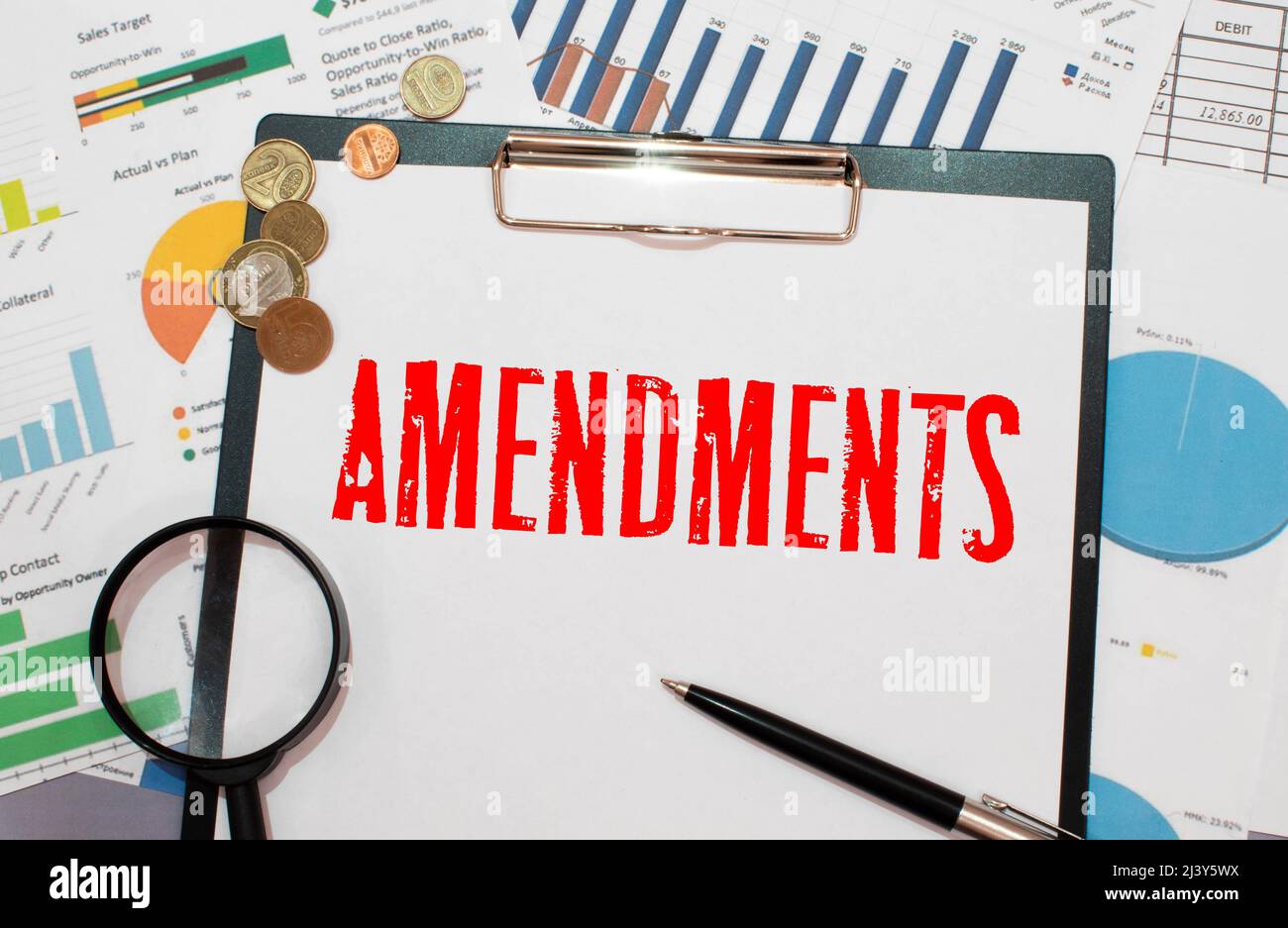 A blue folder with the label Amendments Stock Photo - Alamy