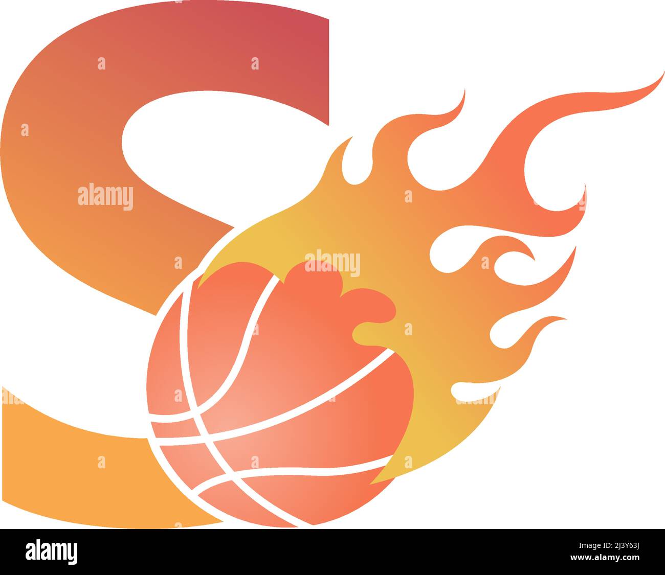 Letter S with basketball ball on fire illustration vector Stock Vector ...