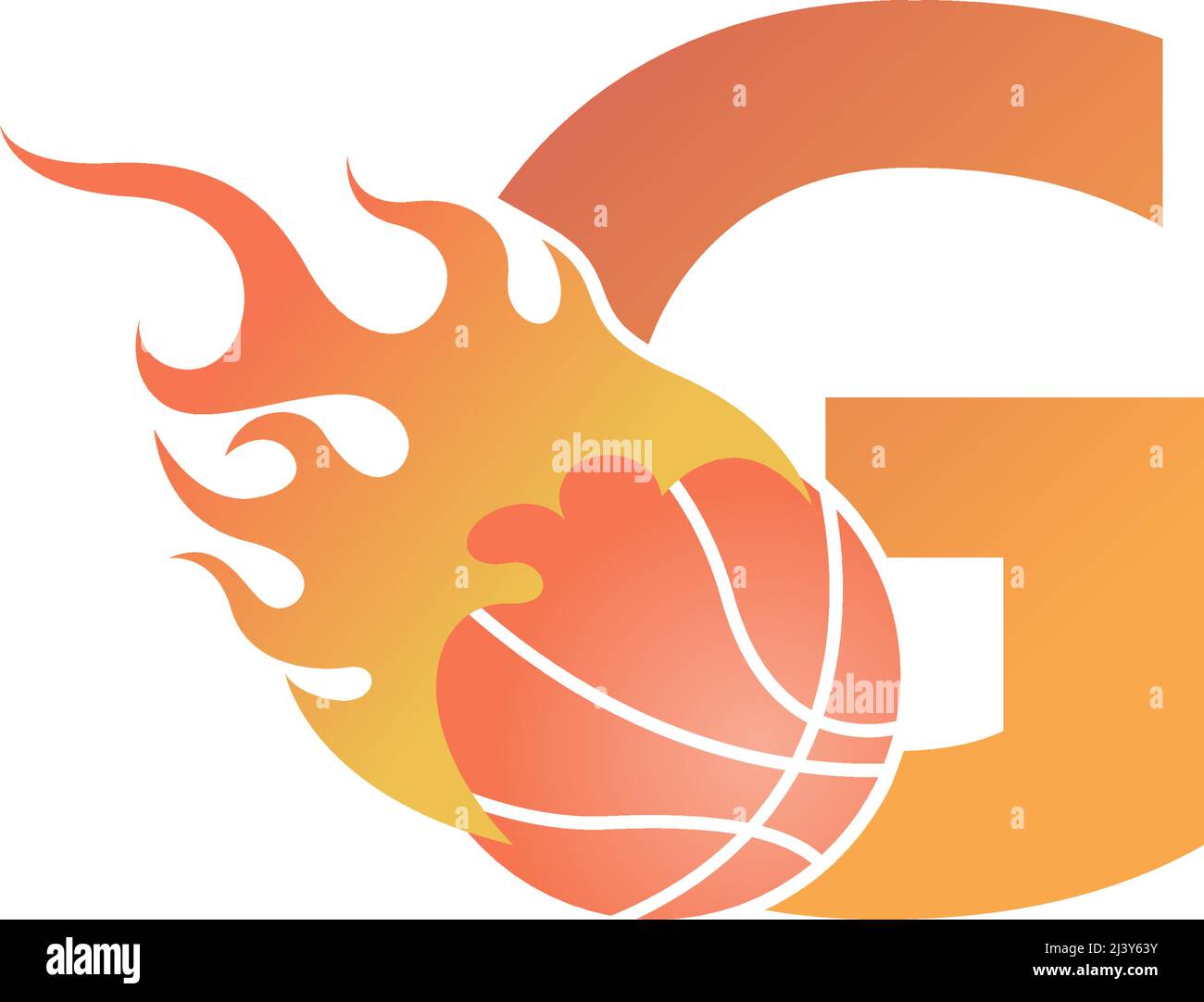 Letter G with basketball ball on fire illustration vector Stock Vector ...