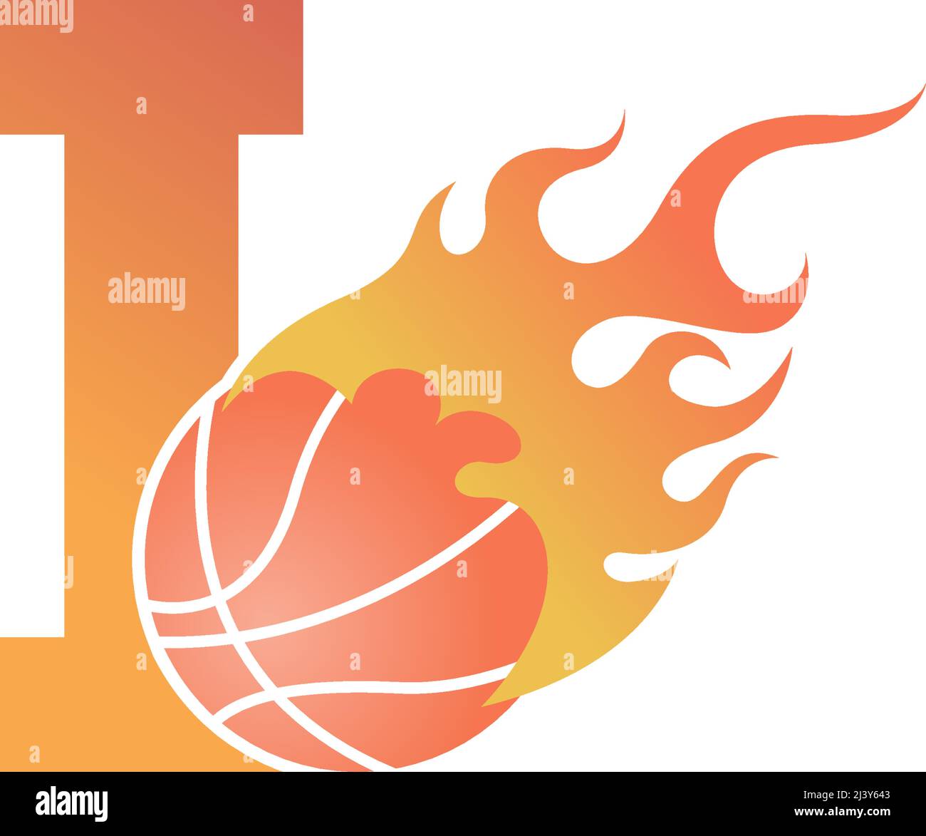 Letter I with basketball ball on fire illustration vector Stock Vector ...
