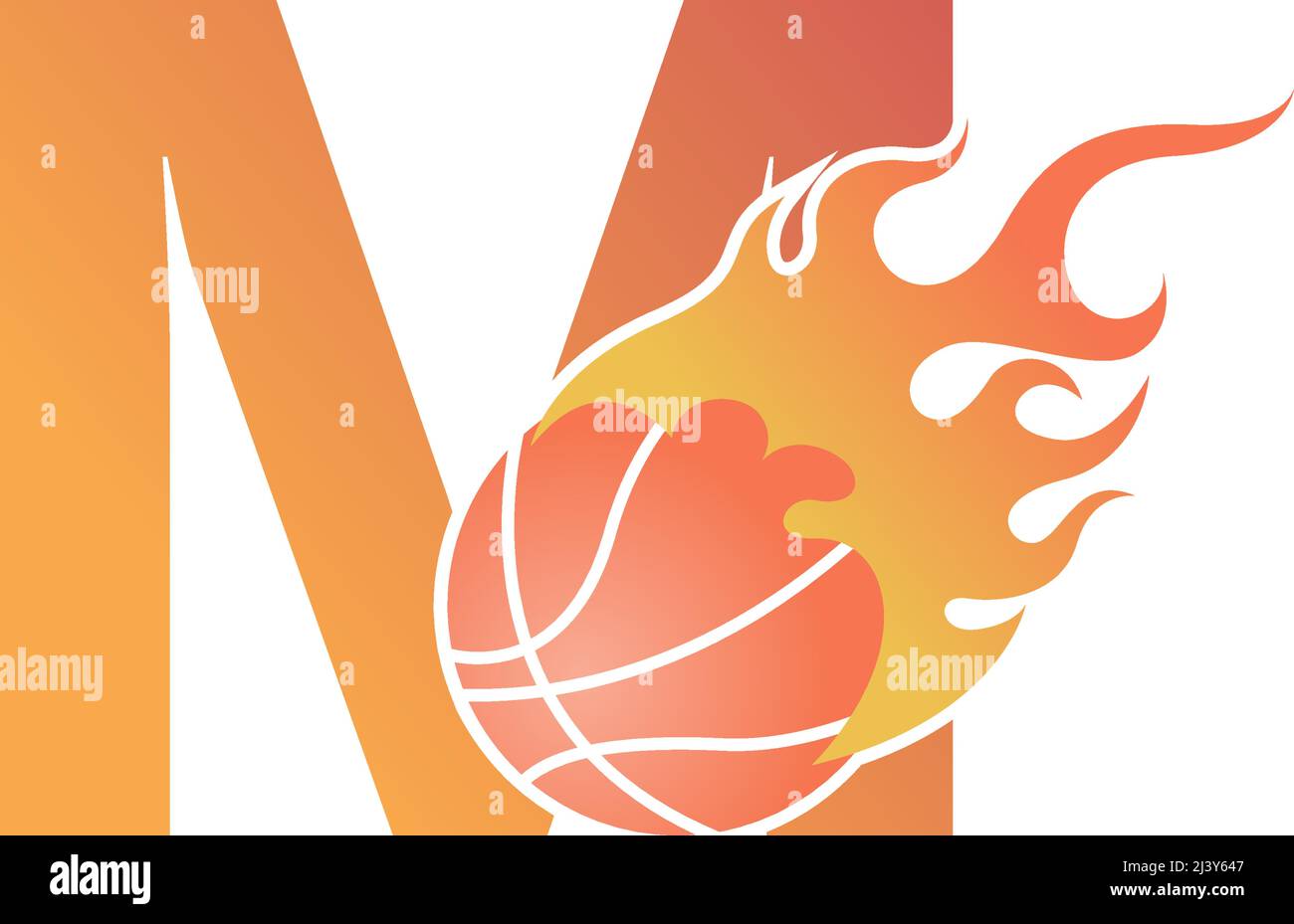 Letter M with basketball ball on fire illustration vector Stock Vector ...
