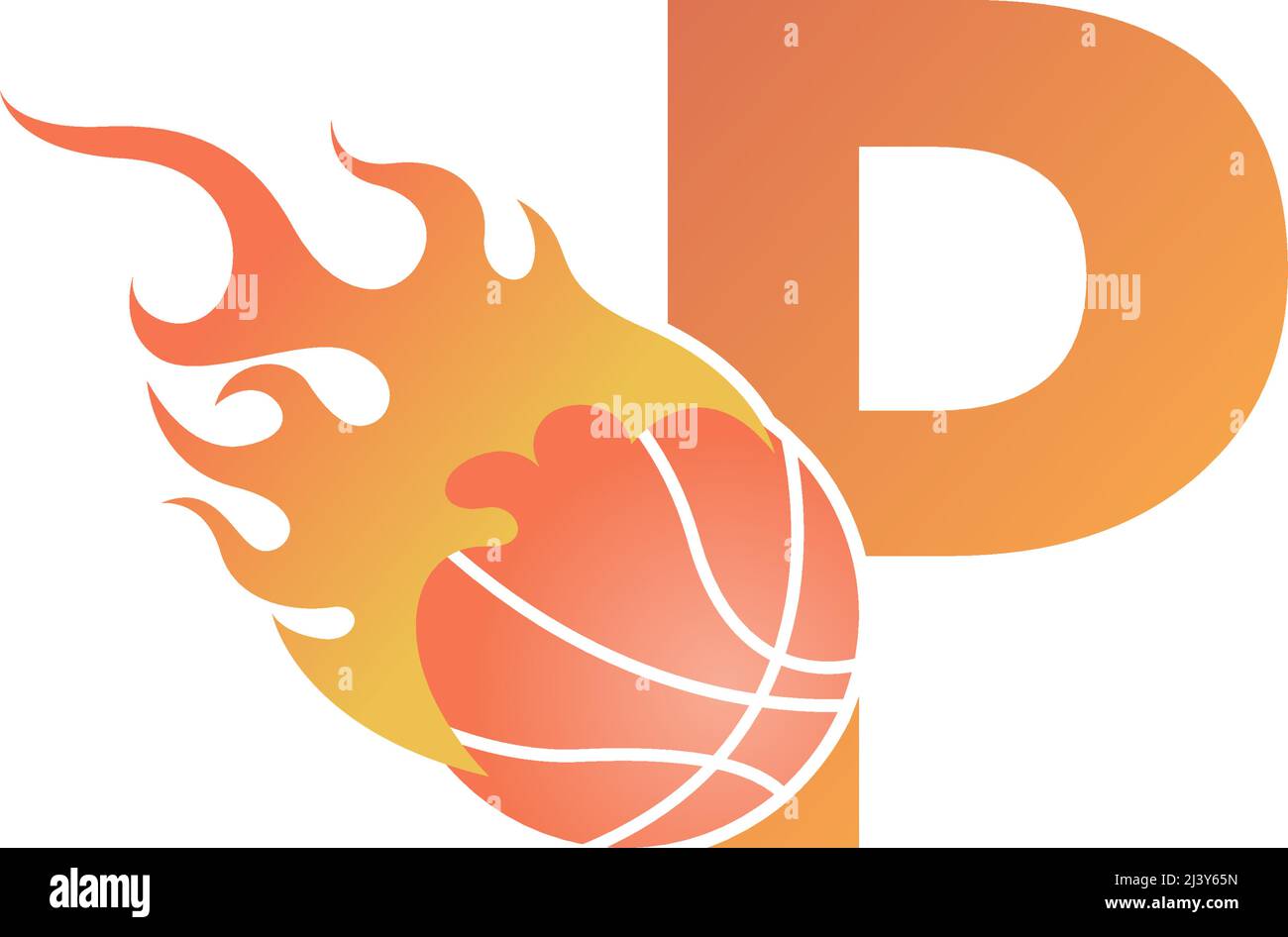 Letter P with basketball ball on fire illustration vector Stock Vector ...