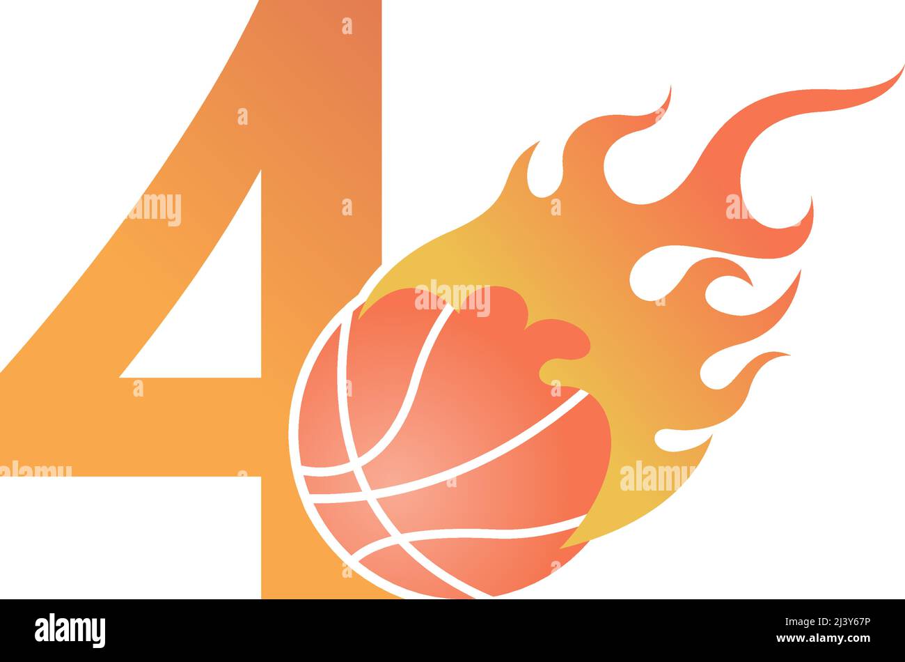 Number 4 with basketball ball on fire illustration vector Stock Vector ...