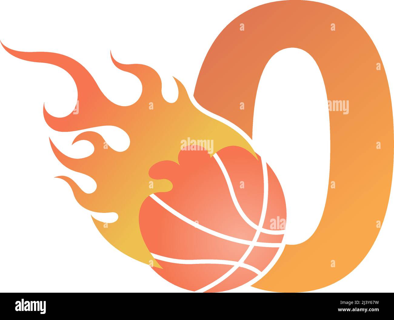 Number zero with basketball ball on fire illustration vector Stock ...