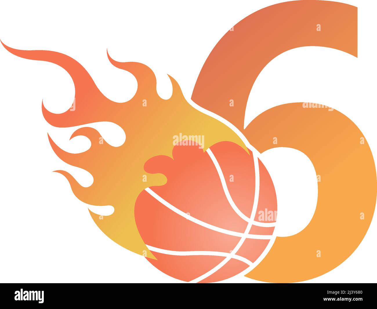 Number 6 with basketball ball on fire illustration vector Stock Vector ...
