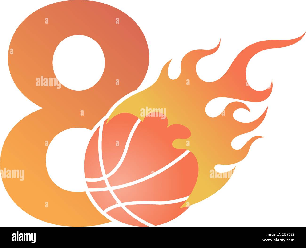 Number 8 with basketball ball on fire illustration vector Stock Vector ...
