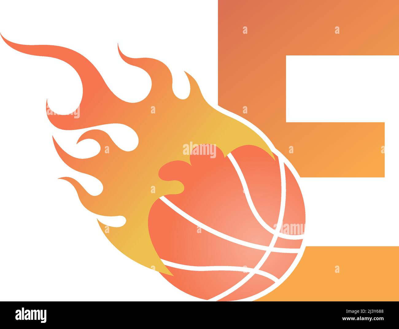 Letter E with basketball ball on fire illustration vector Stock Vector ...