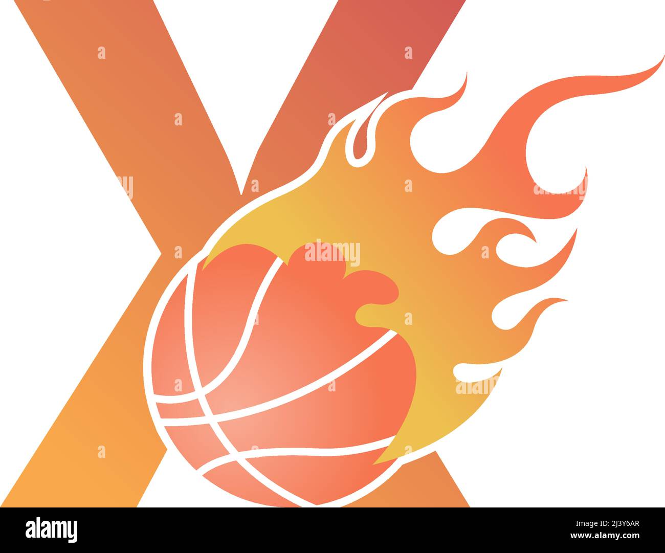 Letter X with basketball ball on fire illustration vector Stock Vector ...