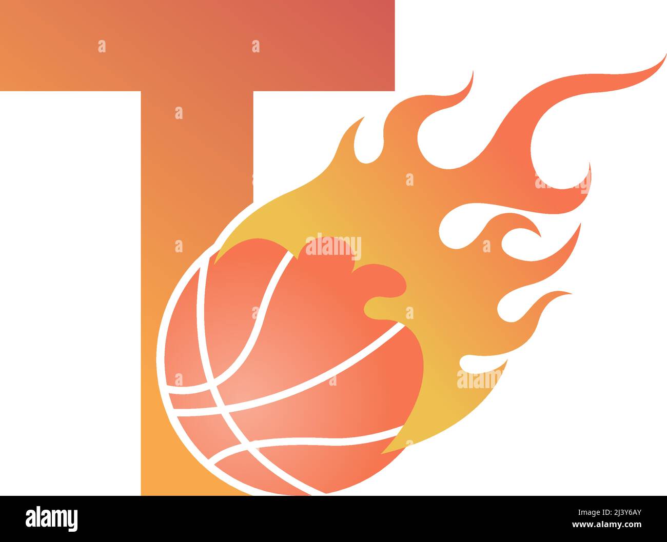 Letter T with basketball ball on fire illustration vector Stock Vector ...