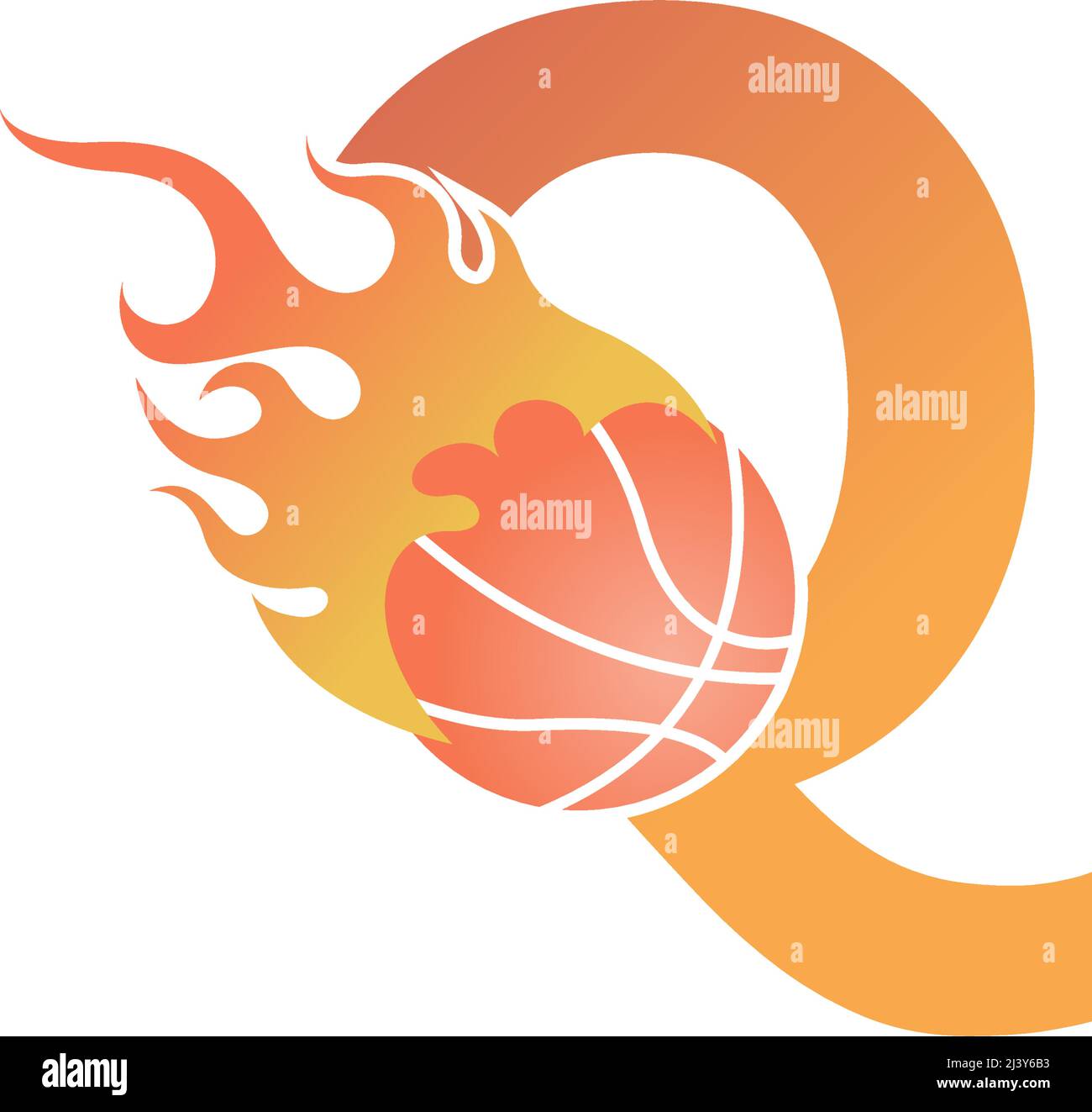 Letter Q with basketball ball on fire illustration vector Stock Vector ...