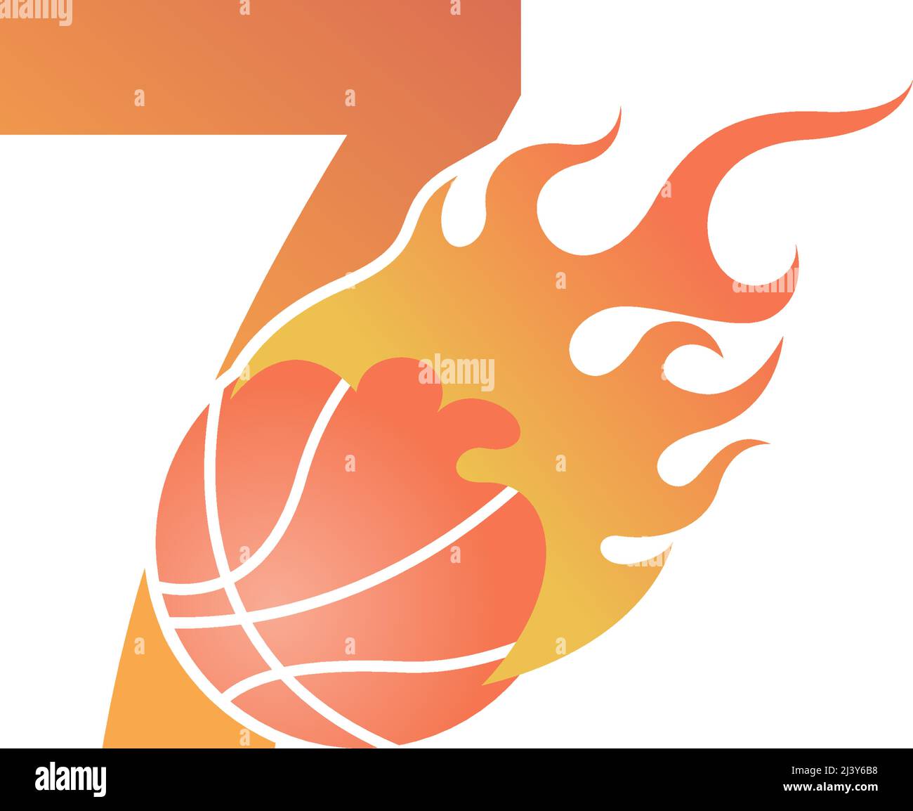 Number 7 with basketball ball on fire illustration vector Stock Vector ...