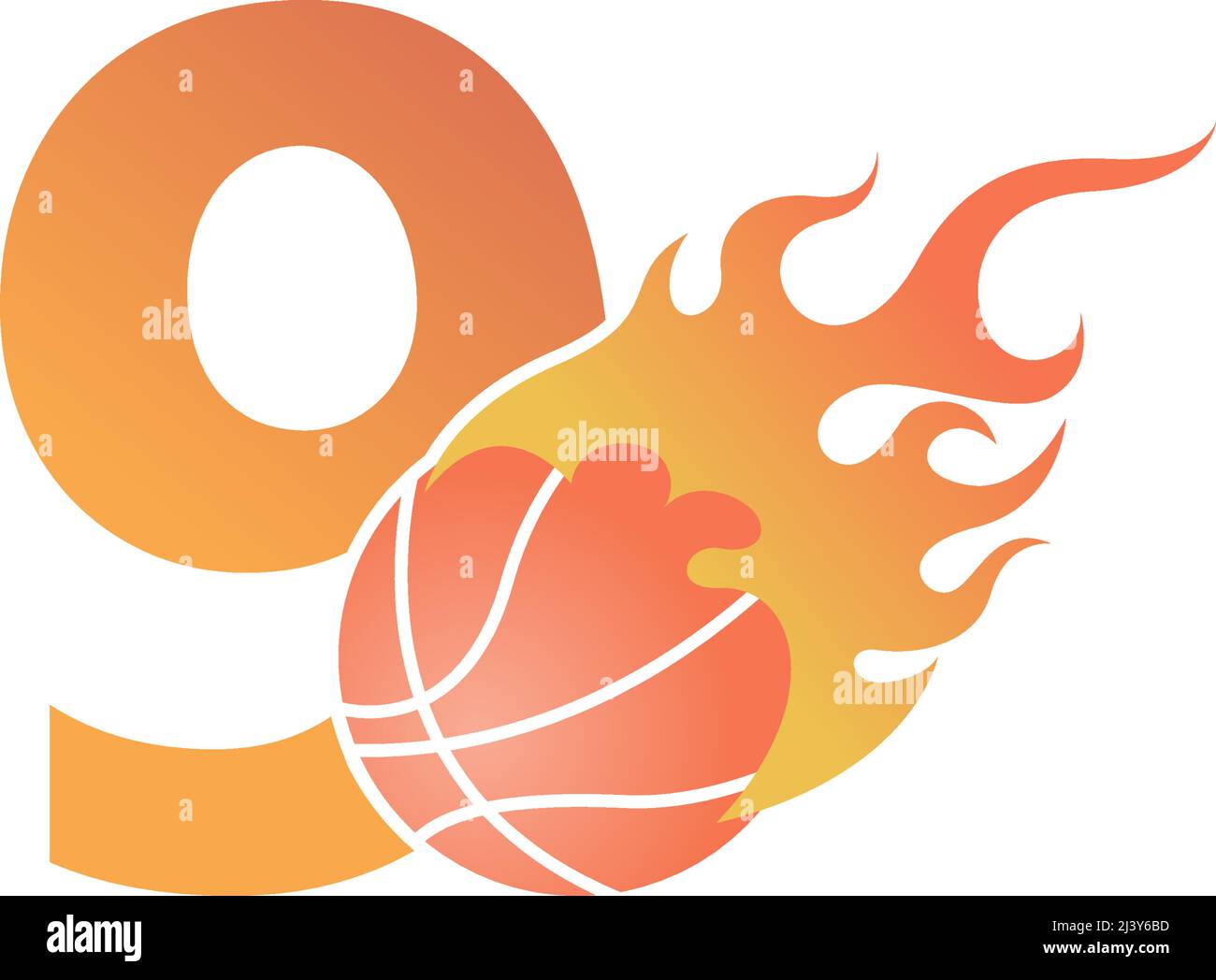 Number 9 with basketball ball on fire illustration vector Stock Vector ...