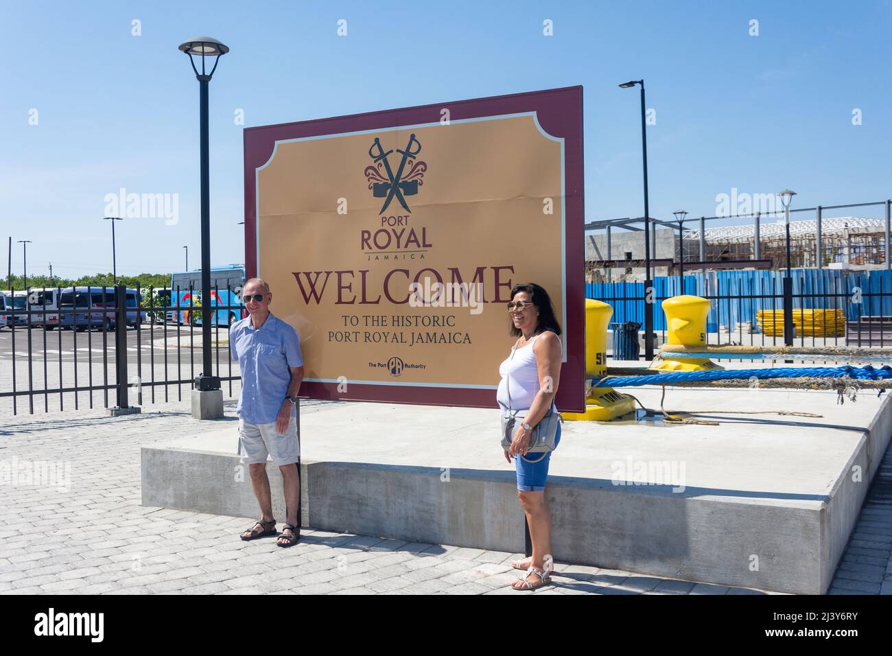 Welcome cruise terminal sign couple port royal harbour kingston hi-res ...