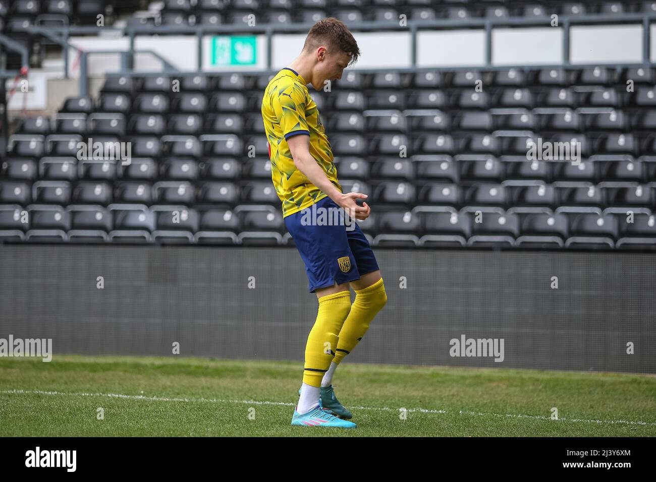 Derby, UK. 10th Apr, 2022. Zac Ashworth #35 of West Bromwich Albion ...
