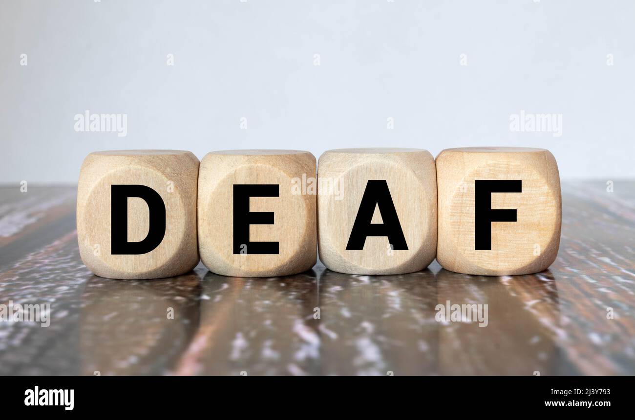 DEAF word made with building blocks isolated on white Stock Photo - Alamy