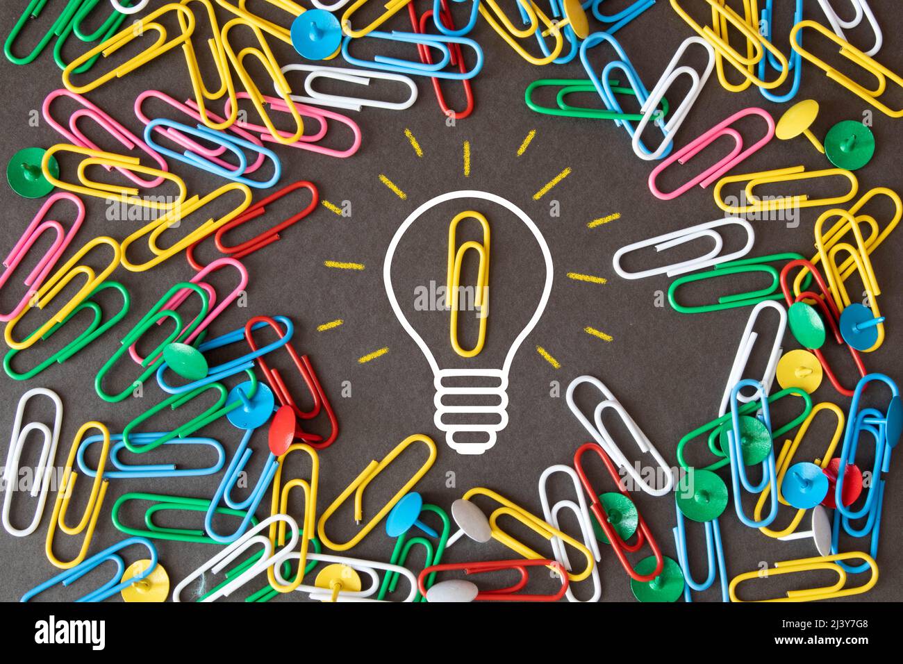 Colored paper clip, an idea bulb Stock Photo - Alamy
