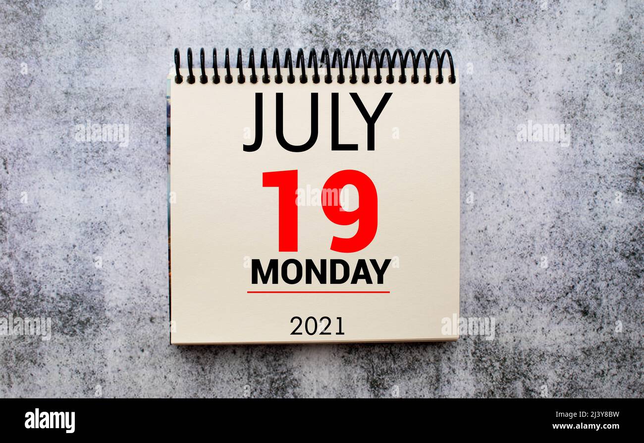 july 19. 19th day of the month, calendar date.White calendar sheet ...