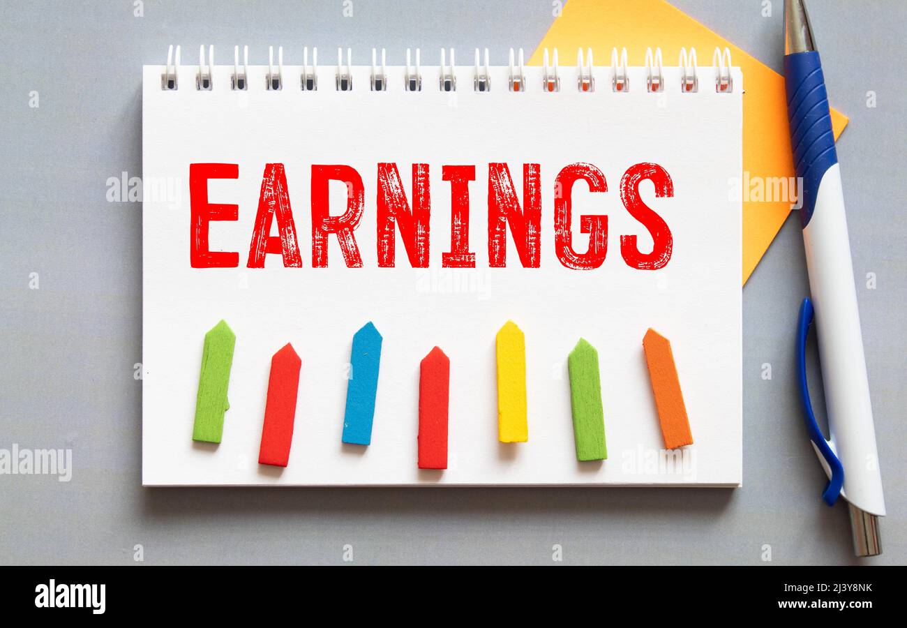 Red color ink rubber stamp in word earning on white paper background ...