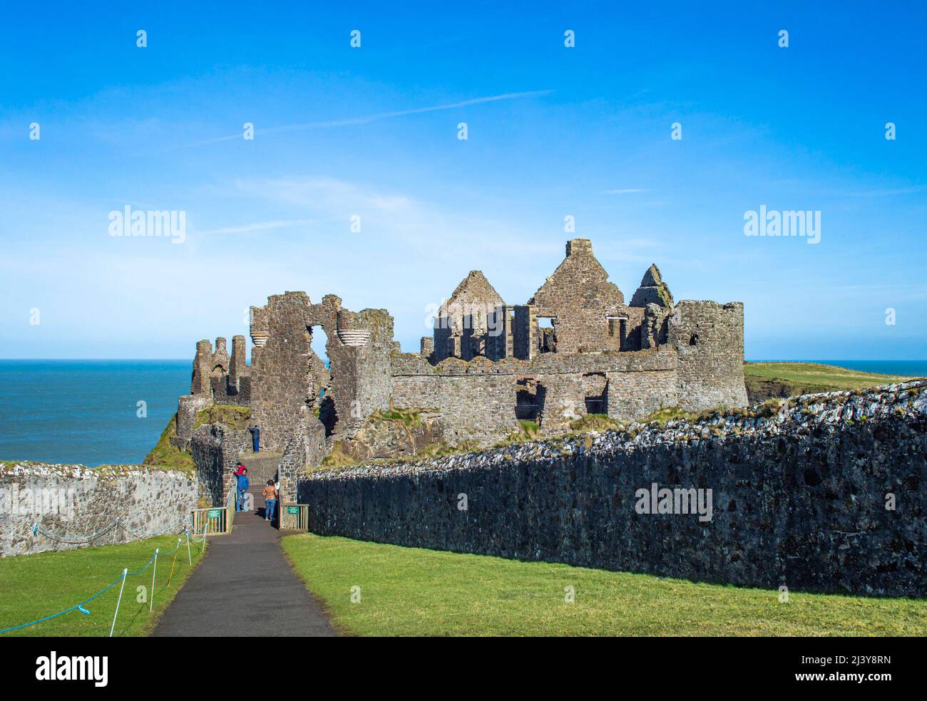 Bushmills, Northern Ireland, March 18, 2022. Famous Dunluce Castle with ...