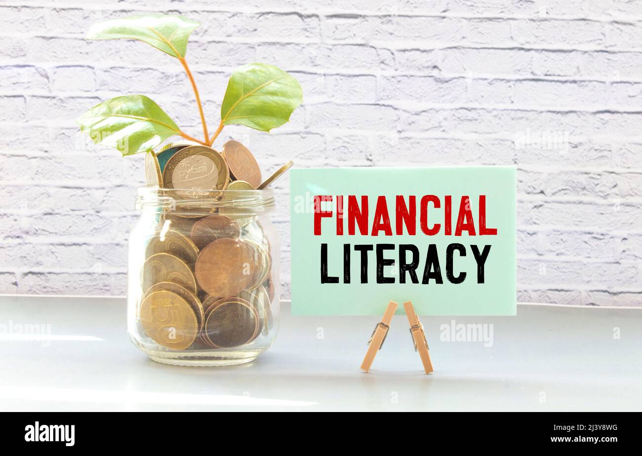 Financial education text concept isolated over white background Stock ...