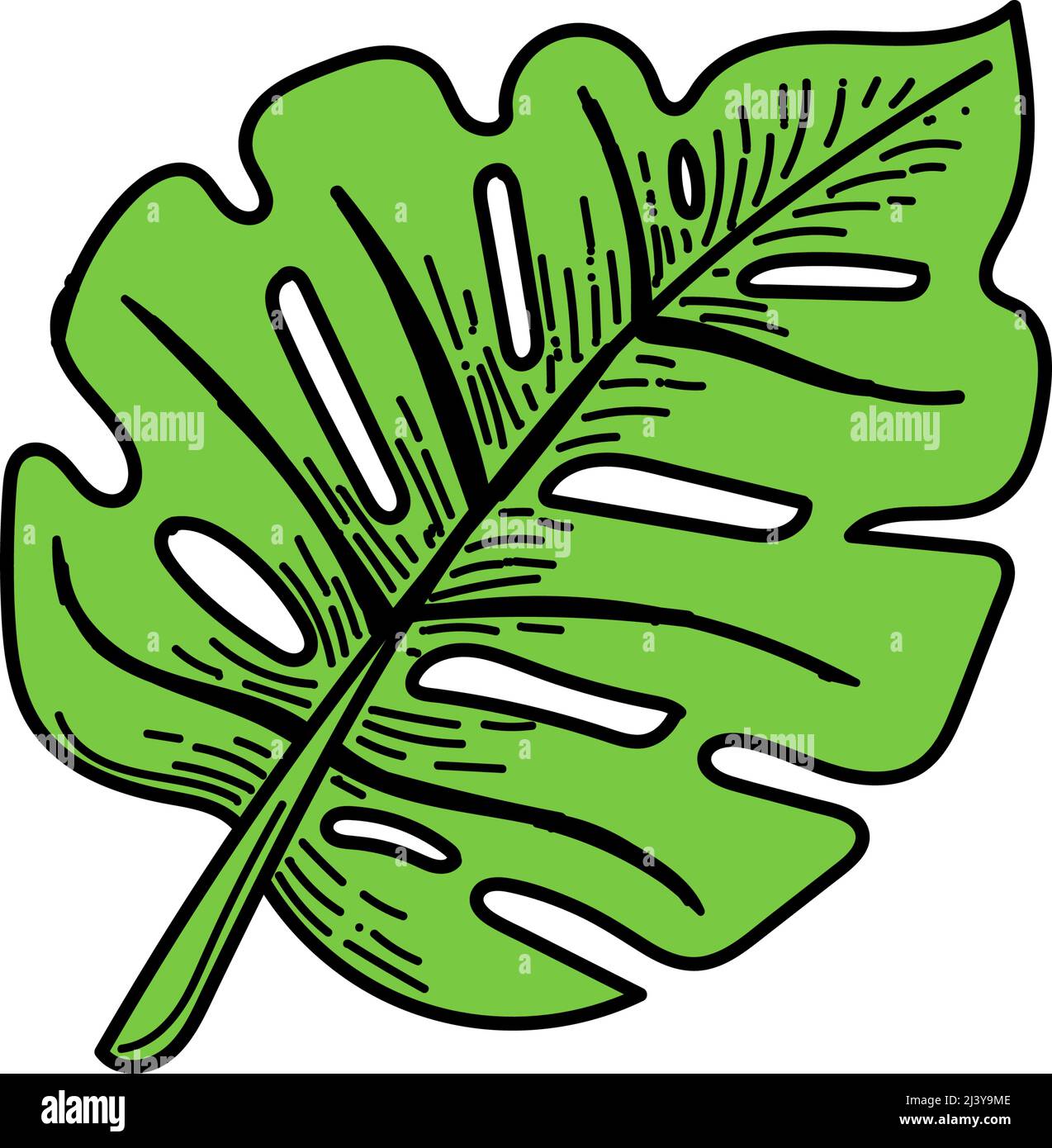 A simple tropical monster leaf icon. Hand-drawn doodle-style element ...
