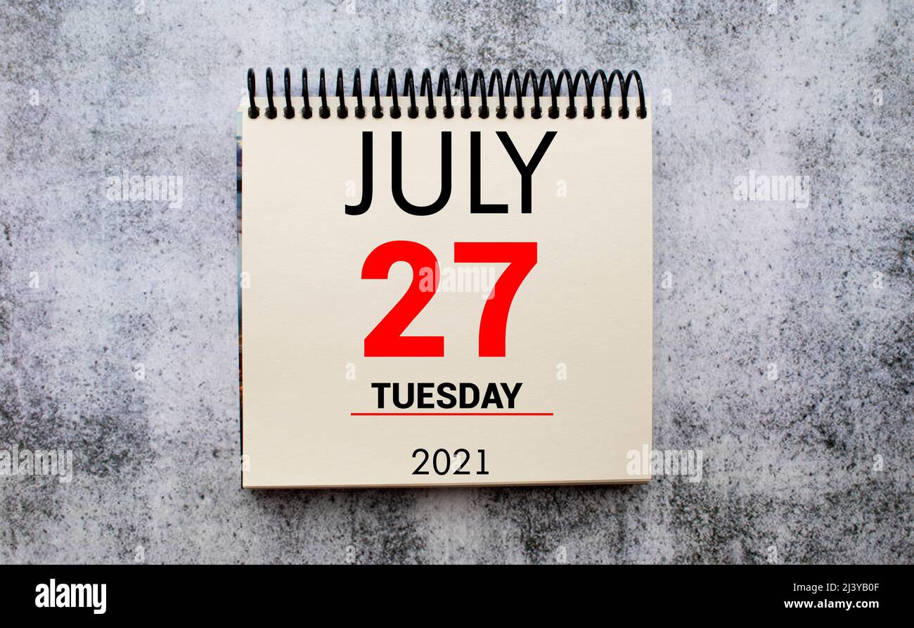 27 july text Calendar photo shoot with selective focus Stock Photo - Alamy
