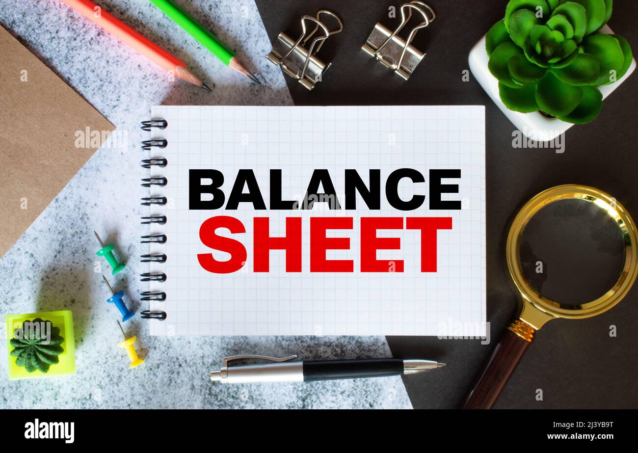 BALANCE SHEET. text on white paper on a gray background near the ...