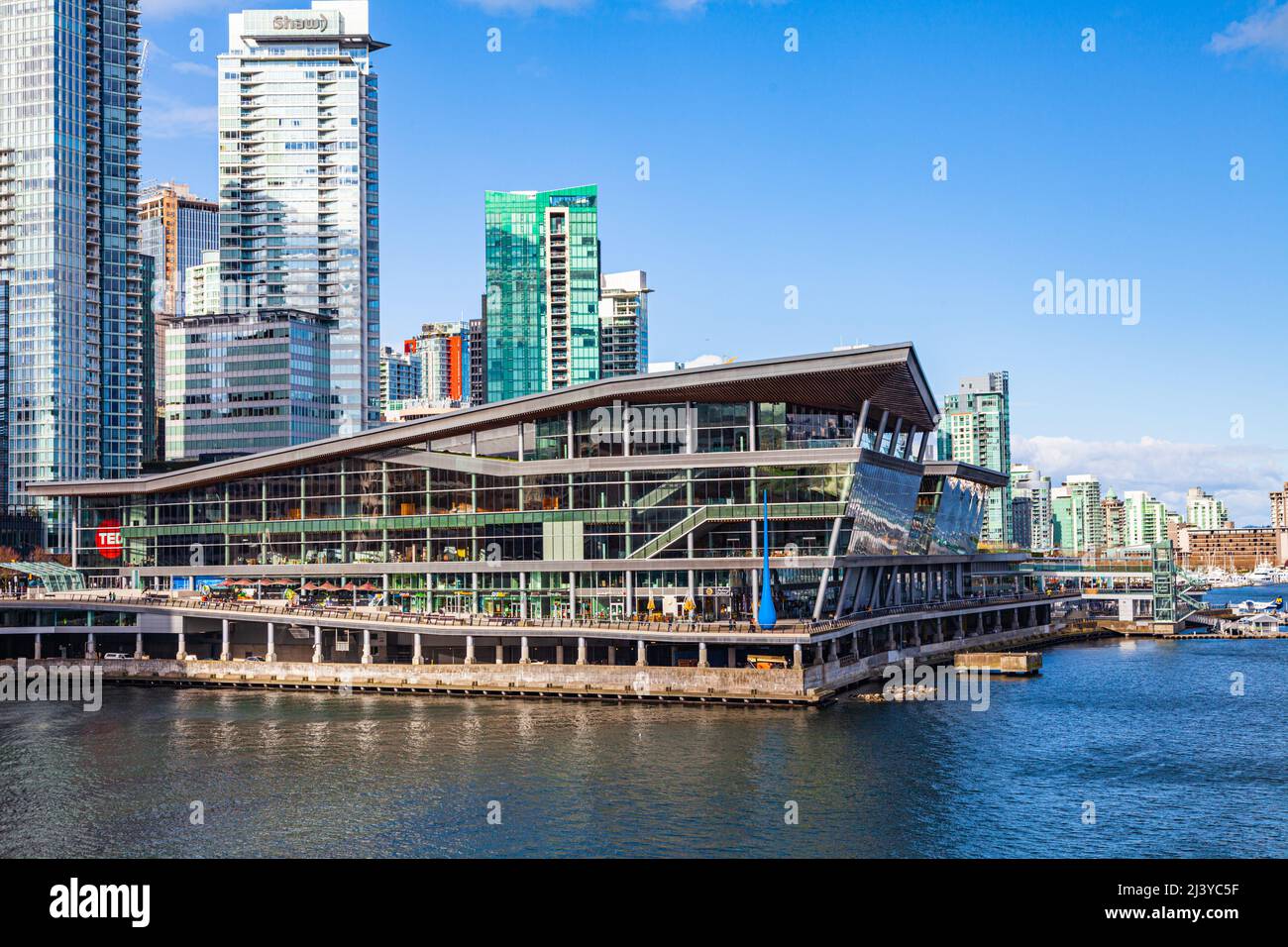 Vancouver Convention Centre and residential towers of Coal Harbour seen ...