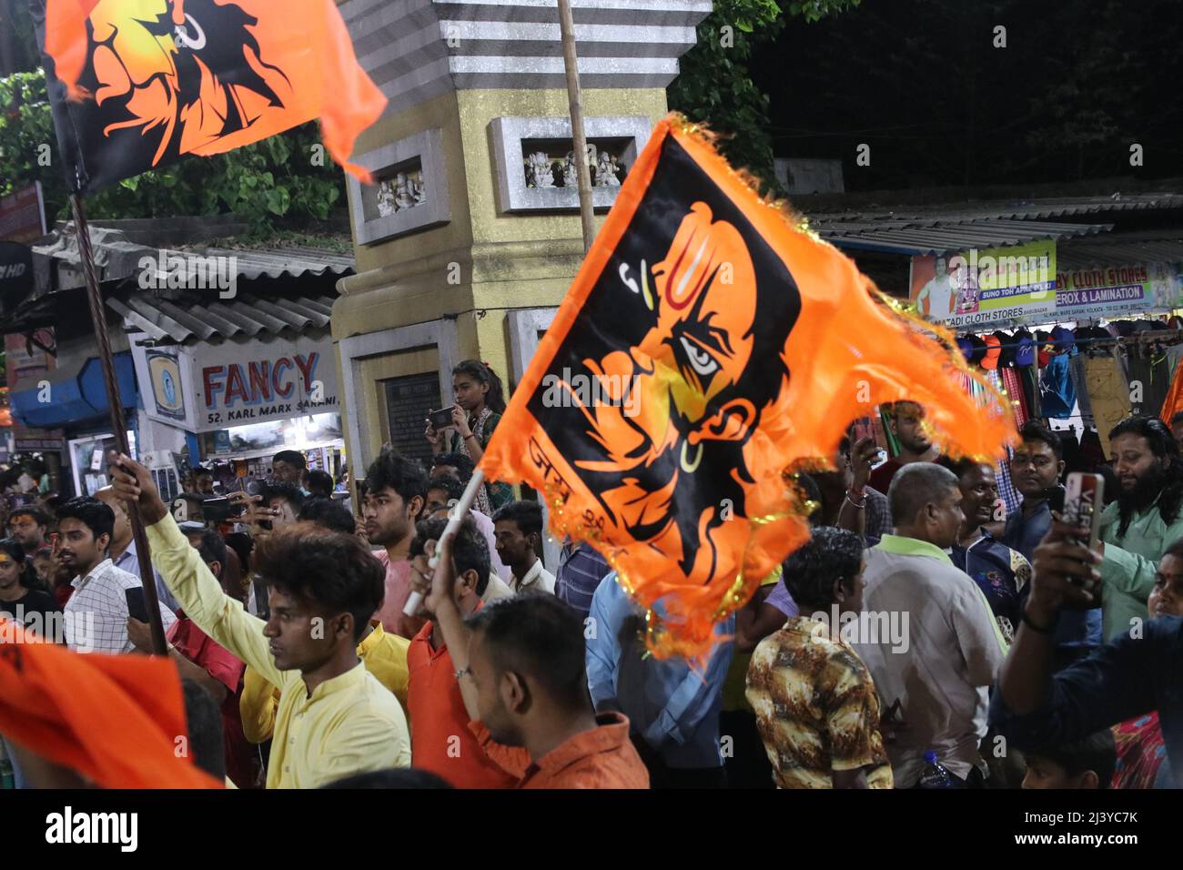 Indian devotees take part in a religious procession to mark the "Ram ...