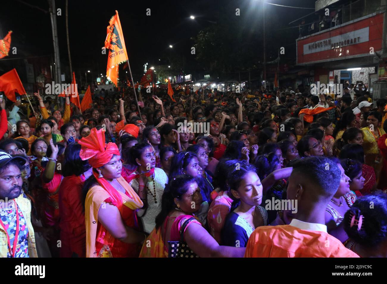 Indian devotees take part in a religious procession to mark the "Ram ...