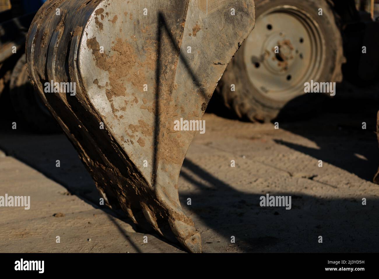 Digger excavator, bucket bulldozer. earthwork, trenching Stock Photo ...