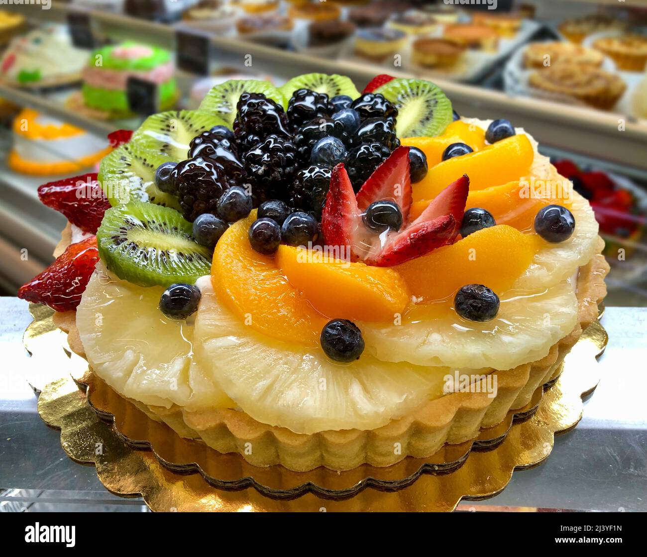 Assorted fruit pie, strawberry, pineapple, kiwi, mango, cherry Stock ...