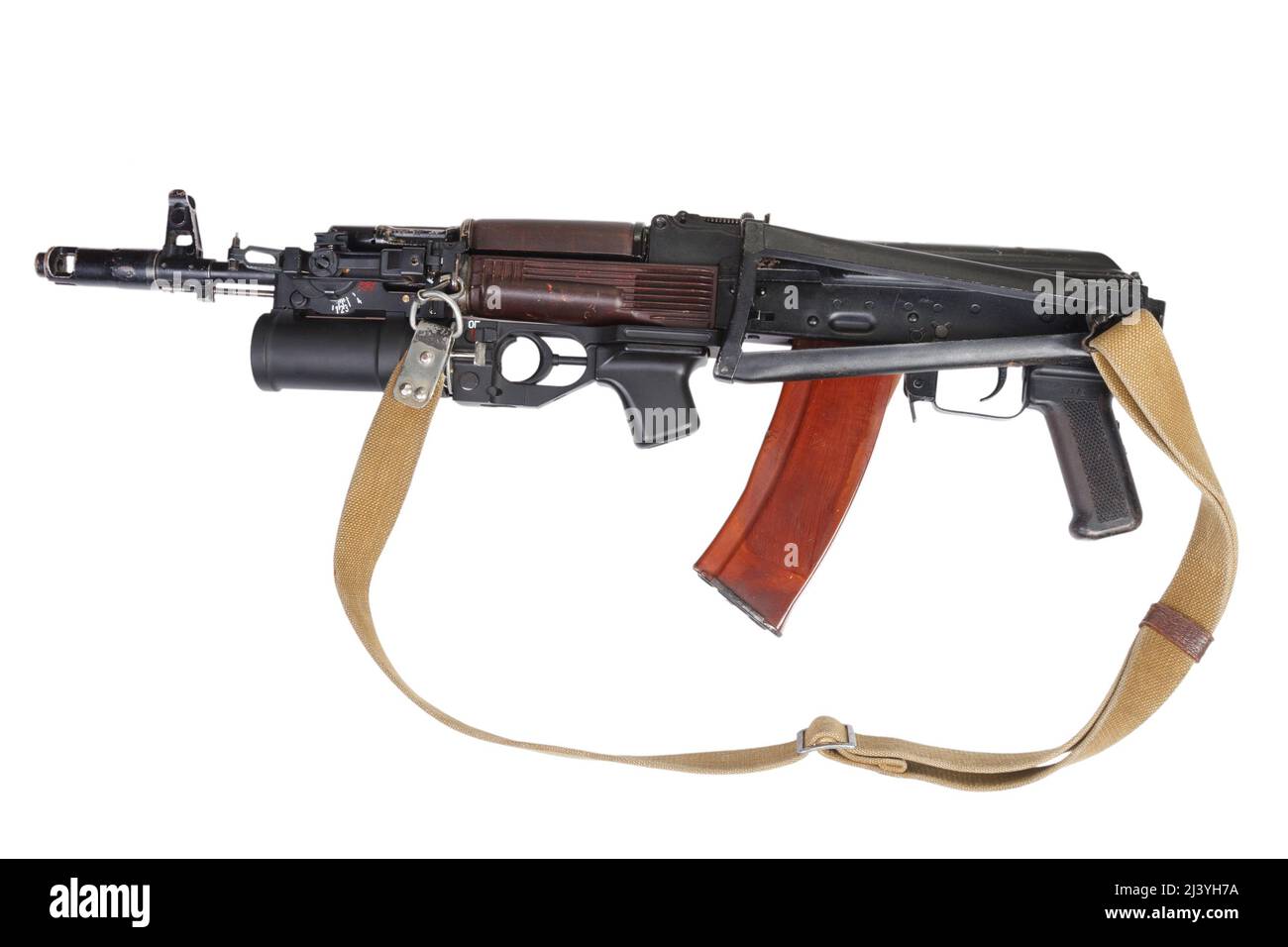 Kalashnikov AK 74 rifle with under-barrel grenade launcher isolated on ...