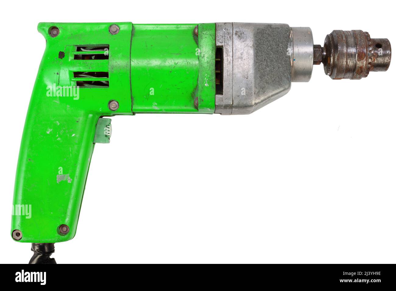 Old retro vintage green drill isolated on white background Stock Photo ...